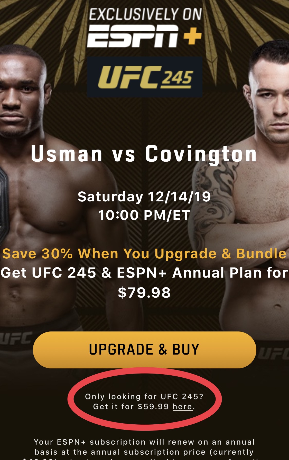 How to Buy UFC 245 - Watch PPV + ESPN Plus Bundle Details for MMA Fans ...