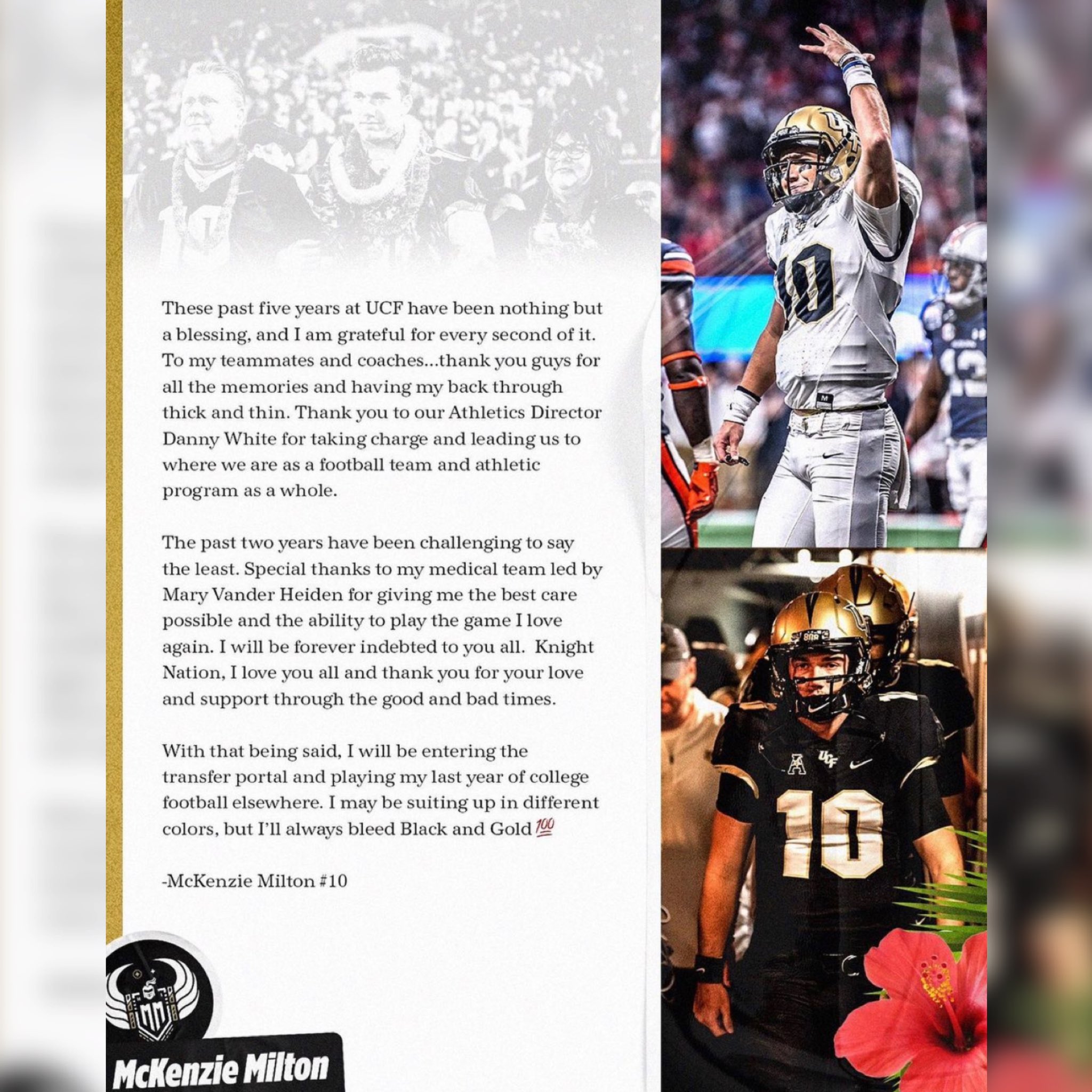 UCF Quarterback McKenzie Milton Has Entered The Transfer Portal Two ...