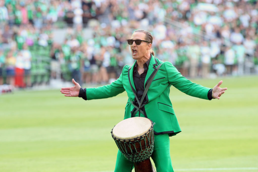 Matthew McConaughey Wears Bongo Drum, Had Austin FC Fans Fired Up