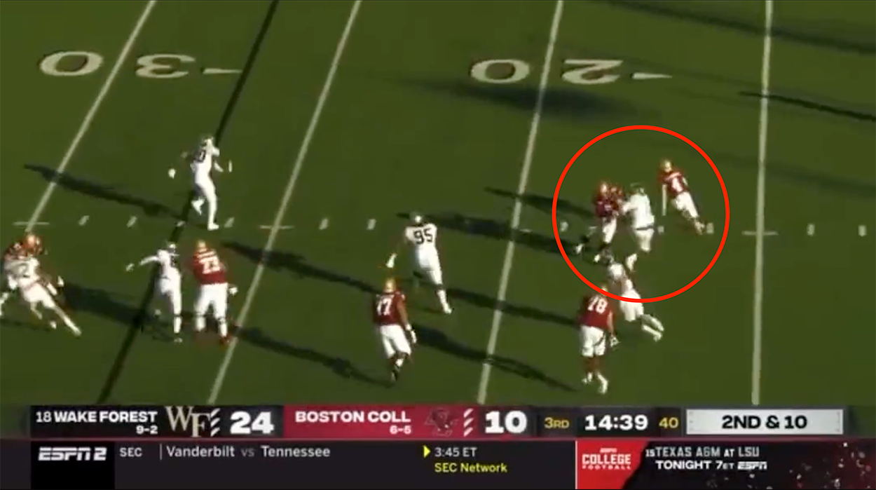 Insane Boston College TD Gets Called Back After QB Obliterates Defender