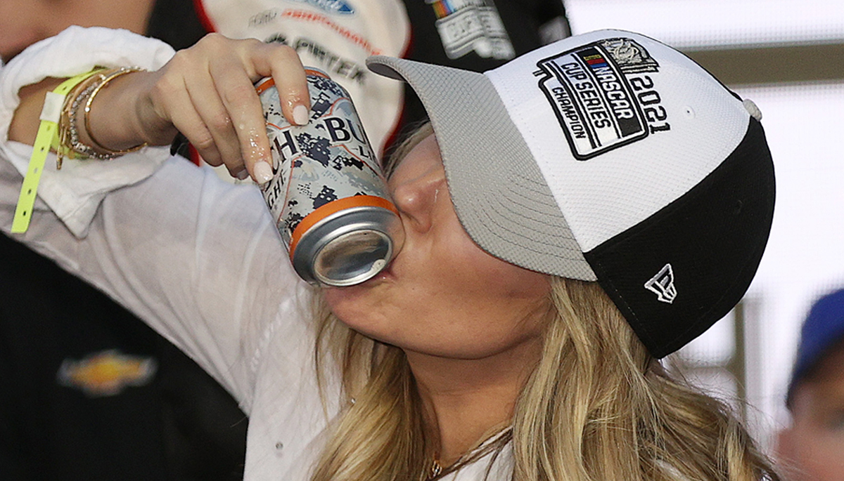 Kyle Larson's Wife Katelyn Shotguns Beer After His NASCAR Cup Win