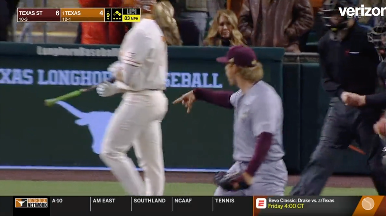 Texas St. Pitcher Throws VICIOUS 'Horns Down' After Beating No. 1 Texas
