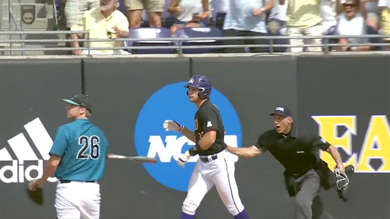 Ump Show Unfolds As Fun-Hater Ruins East Carolina Pimp Job With Push