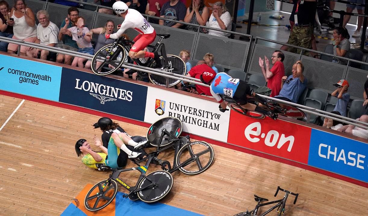 Wild Scene At Cycling Race As Rider Flies Off The Track Into The Crowd
