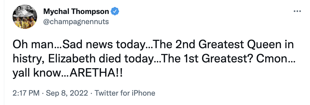 Mychal Thompson Posts Baffling Tweet After Death Of Queen Elizabeth II