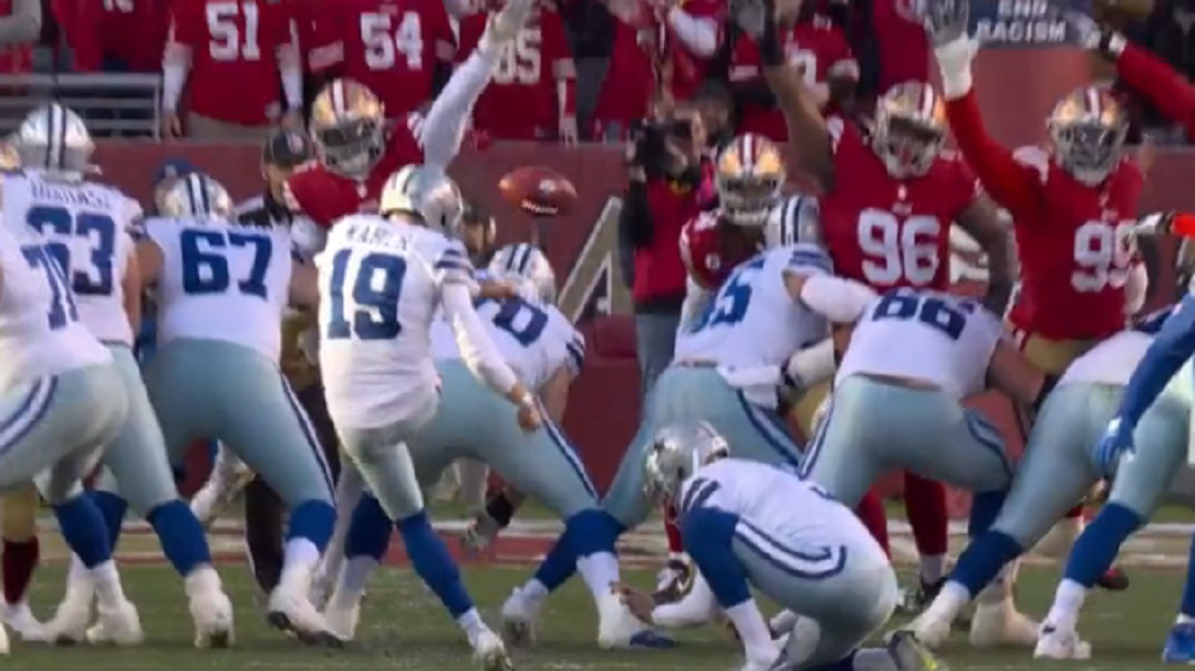 Brett Maher's Extra Point Kick Was Going Wide Left Before Getting ...