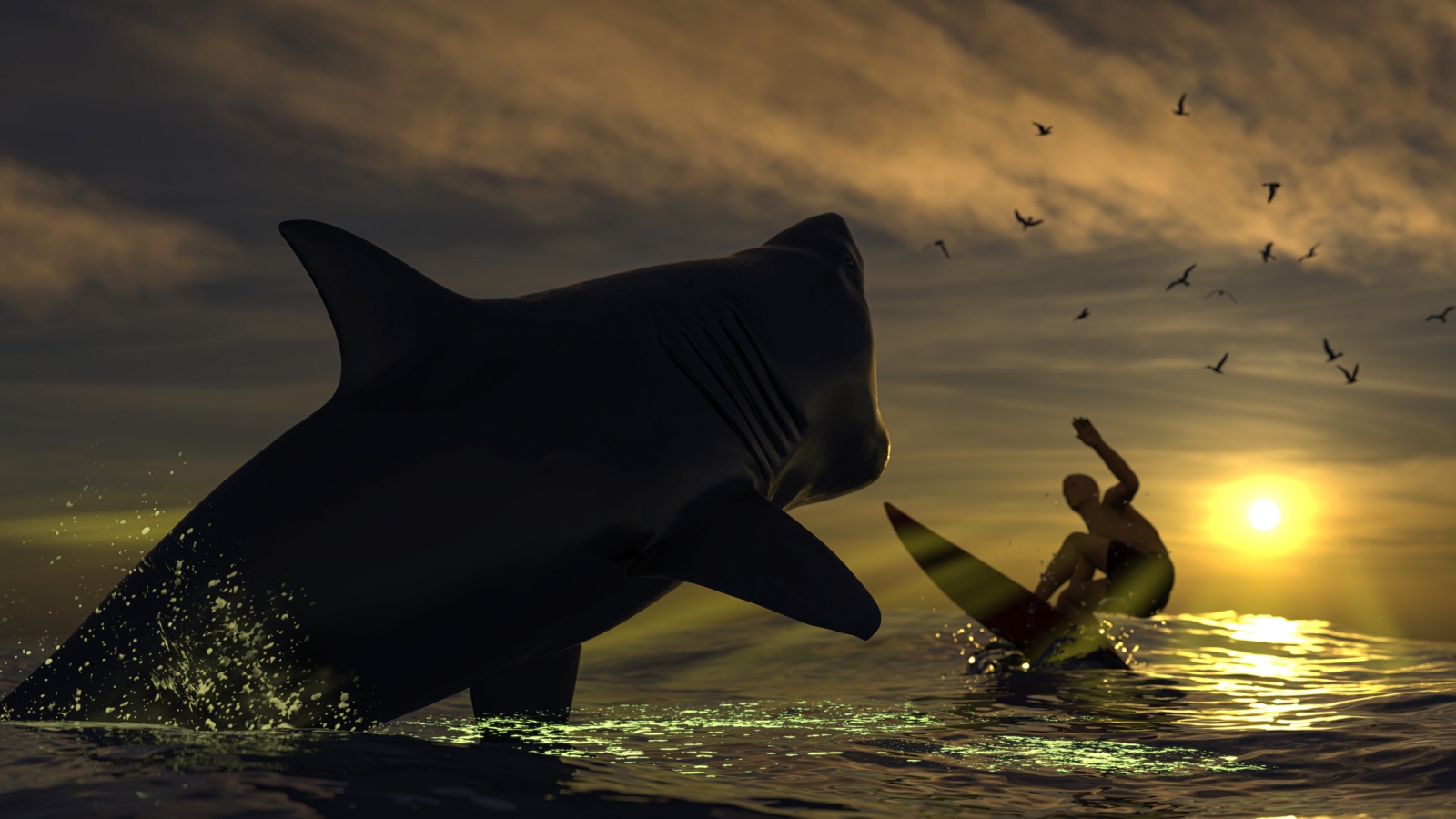 Australian Surfer Rides Wave With Shark On Surfboard