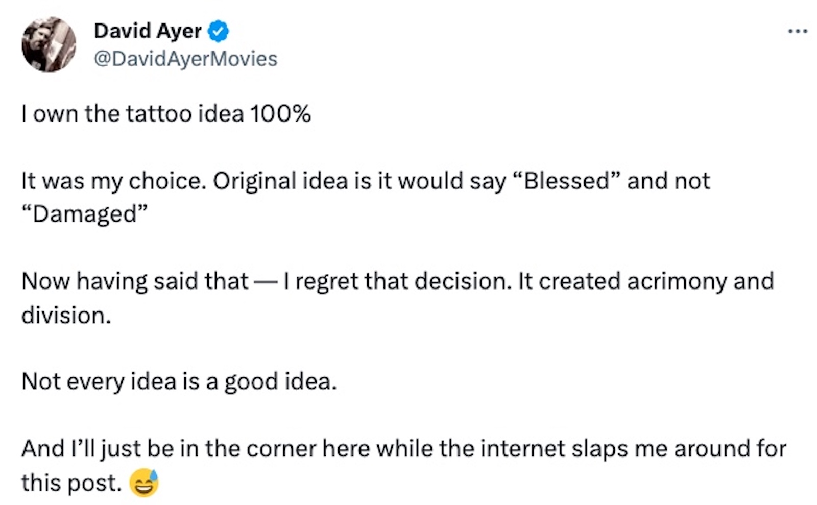 David Ayer: Joker's 'Damaged' Tattoo Was My Idea