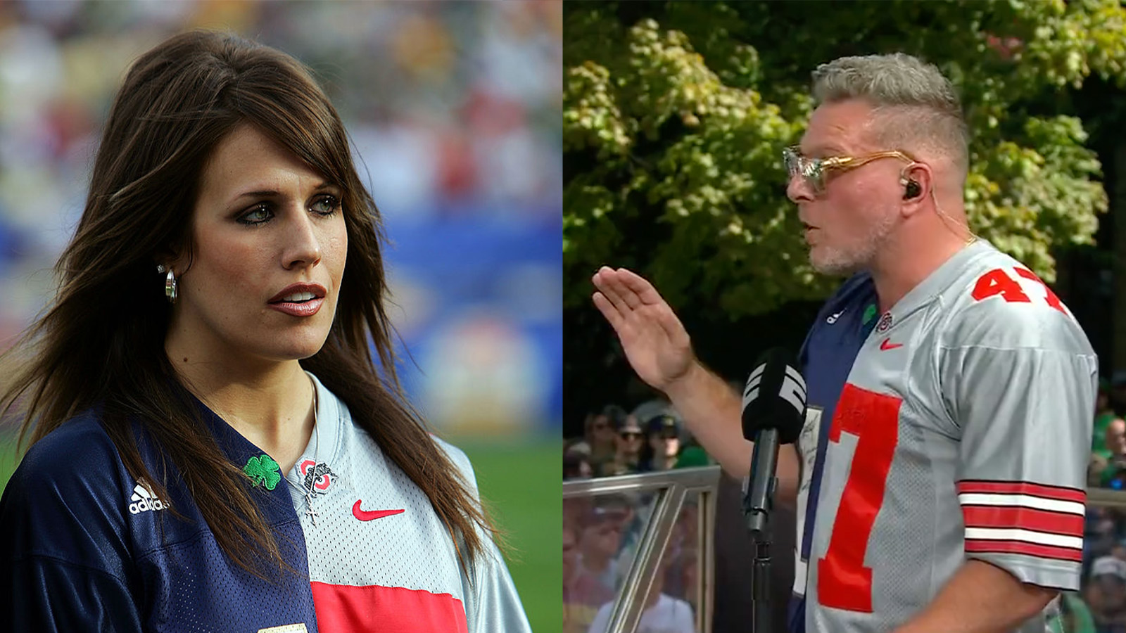 Pat McAfee Rocks Brady Quinn's Sister's Split OSU-ND Jersey