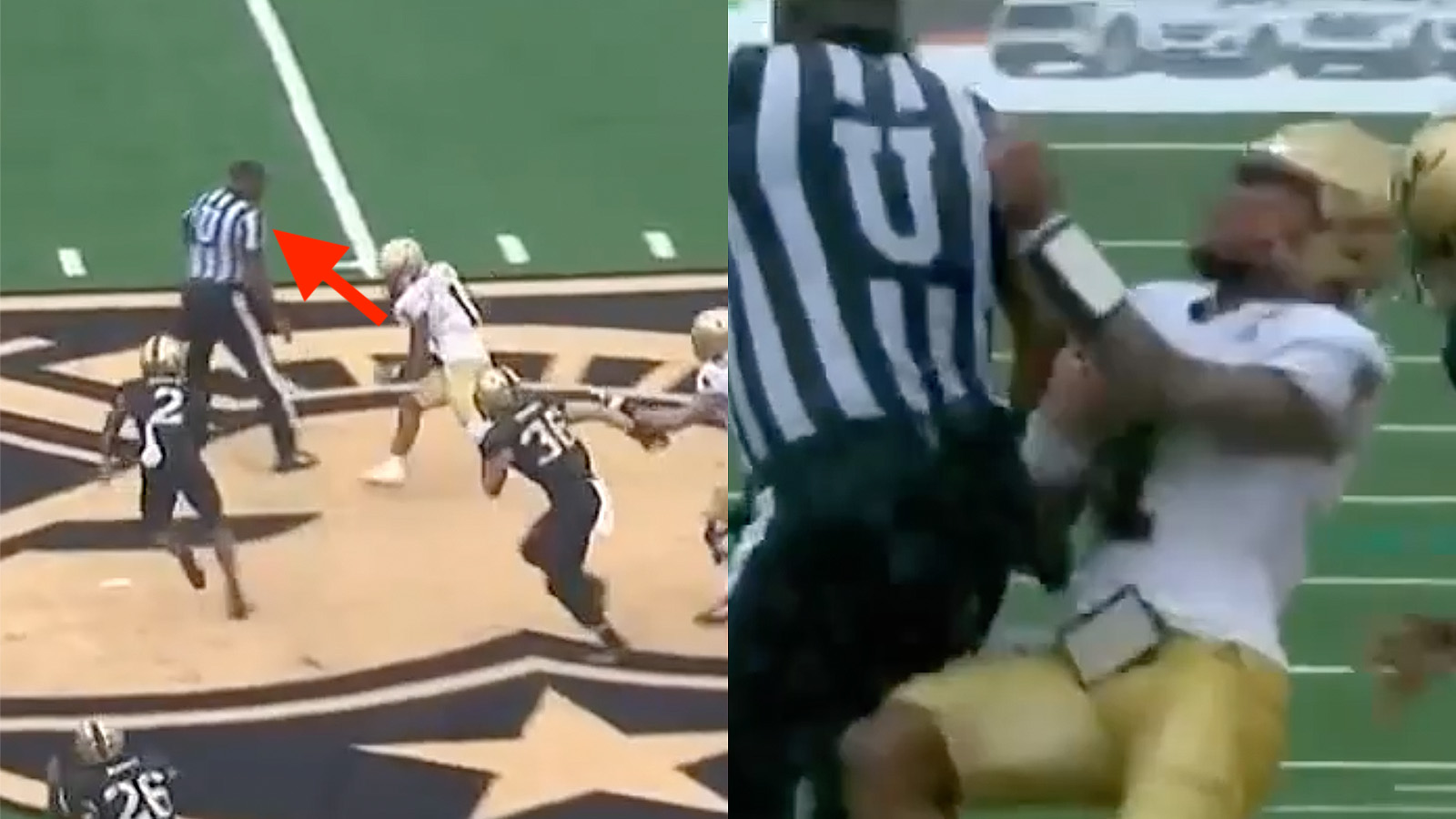 College Football Ref Built Like Brick Wall OBLITERATES Aloof QB