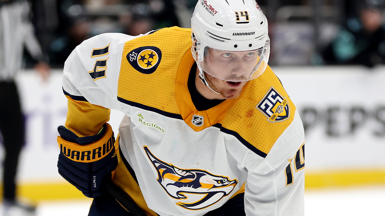 Gustav Nyquist Picks Teeth Up From Ice After High Stick