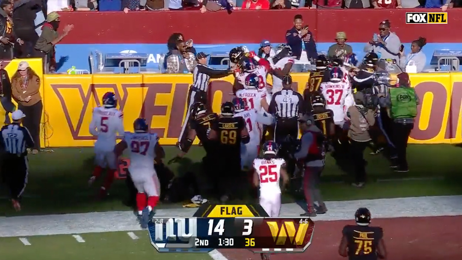 Nasty Brawl Between Giants, Commanders Leads To Ejections