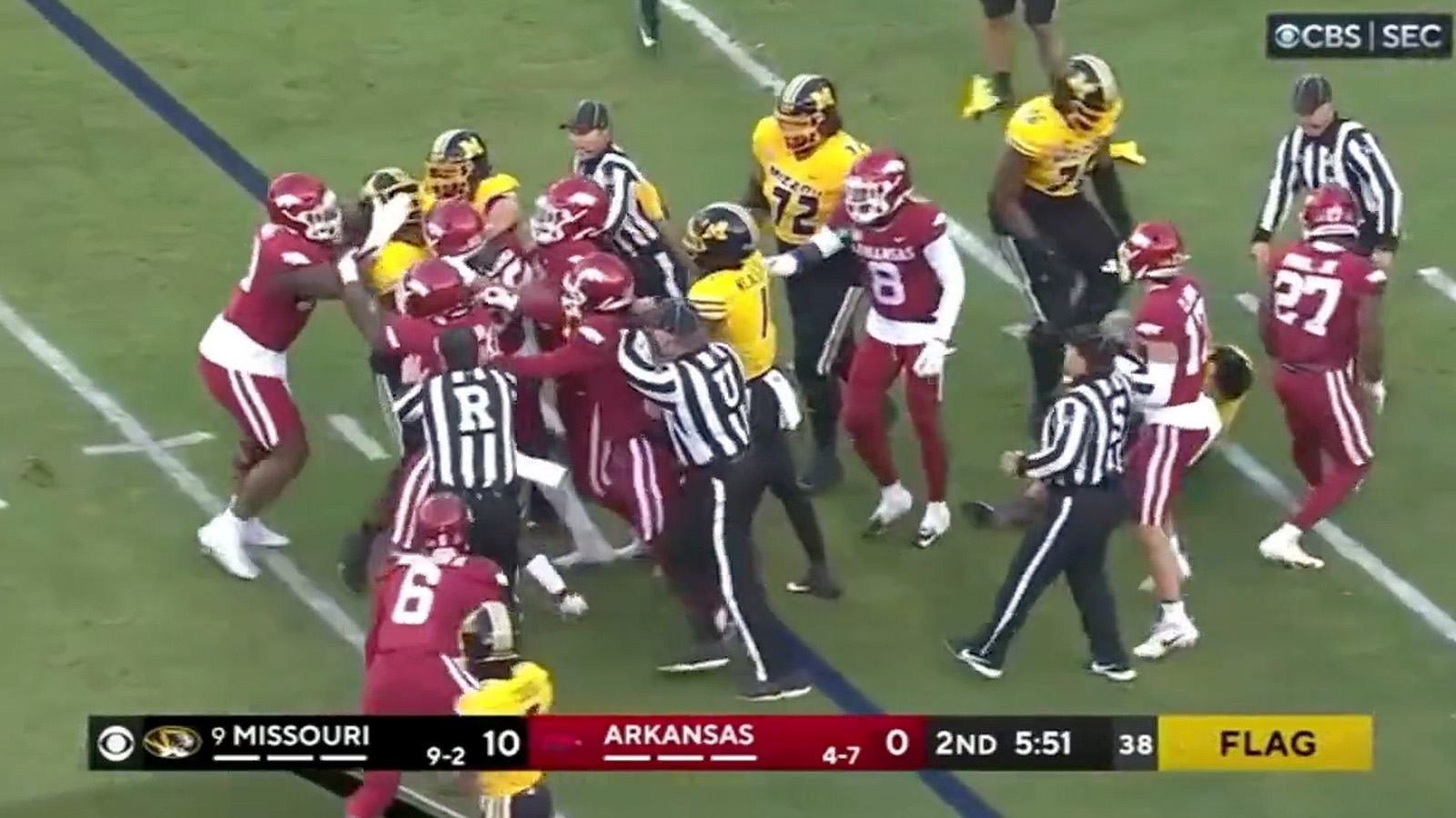 Big Punches & Helmets Fly During Violent College Football Brawl