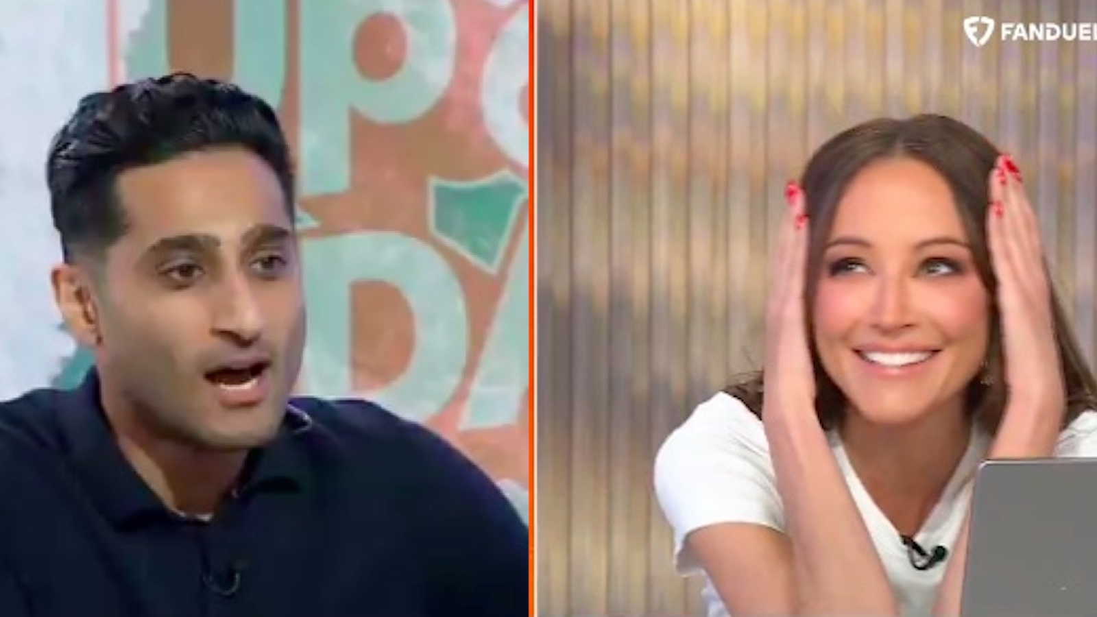 Shams Charania Gives Kay Adams A Scarf For Christmas