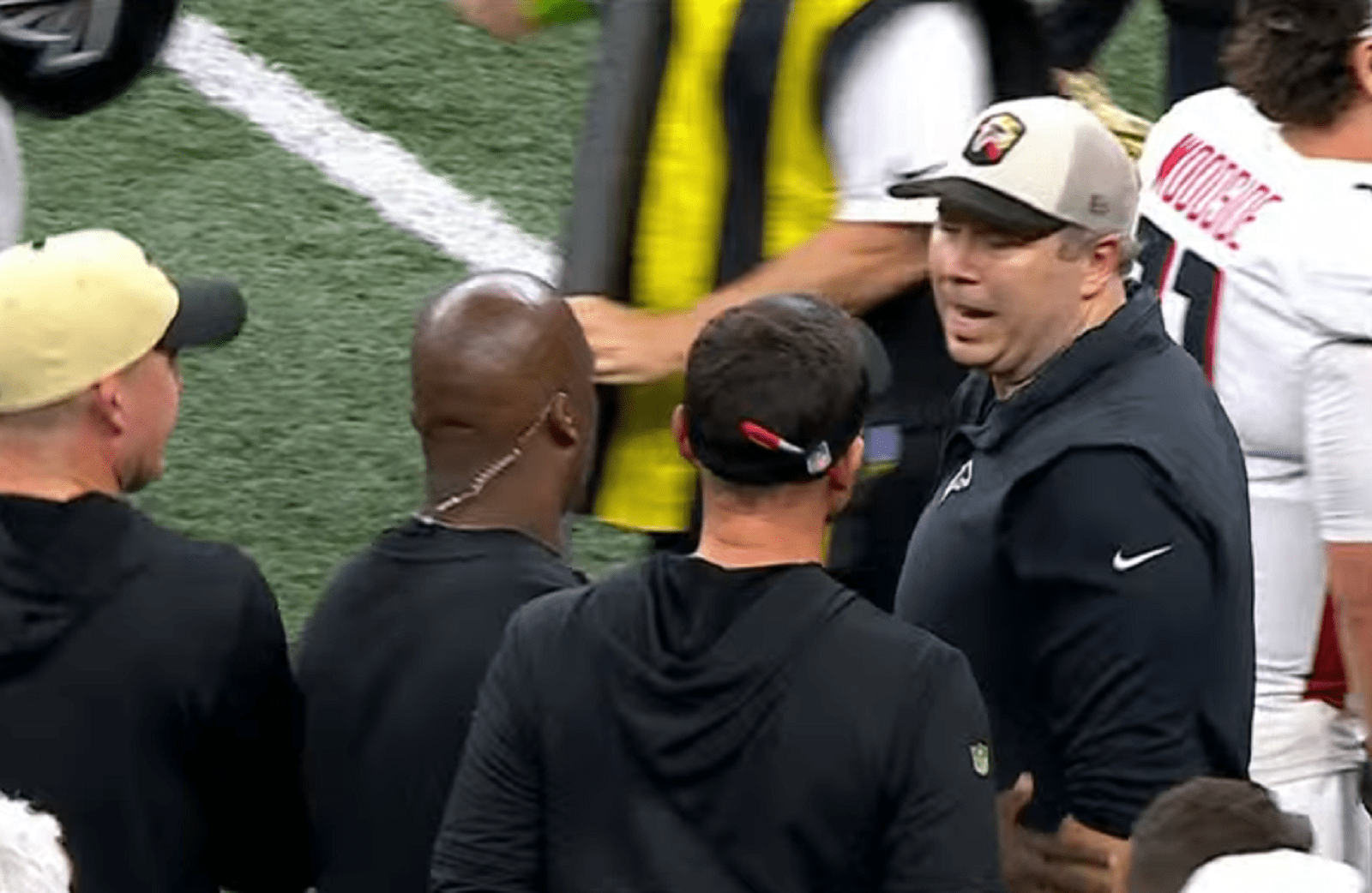 Heated Falcons HC Arthur Smith Curses Out Saints HC Dennis Allen On The Field After Game - BroBible