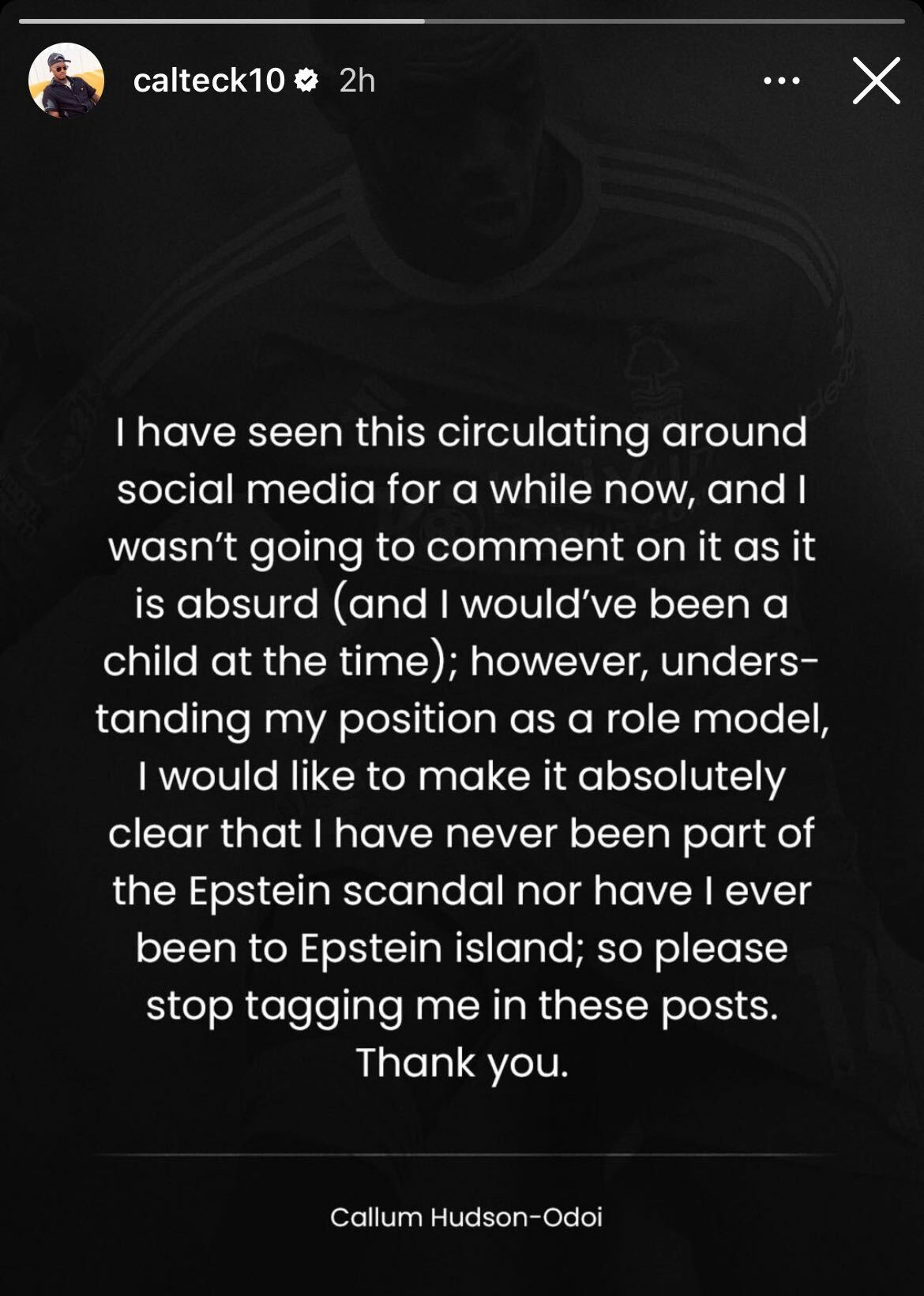 Callum Hudson-Odoi Releases Statement About Jeffrey Epstein