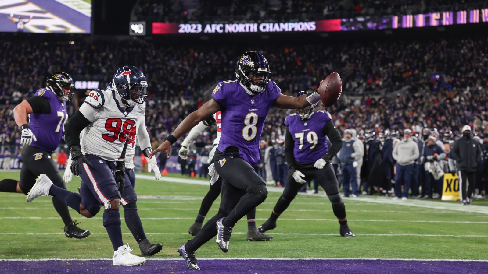 Lamar Jackson Runs Down The Tunnel After Scoring Fourth TD