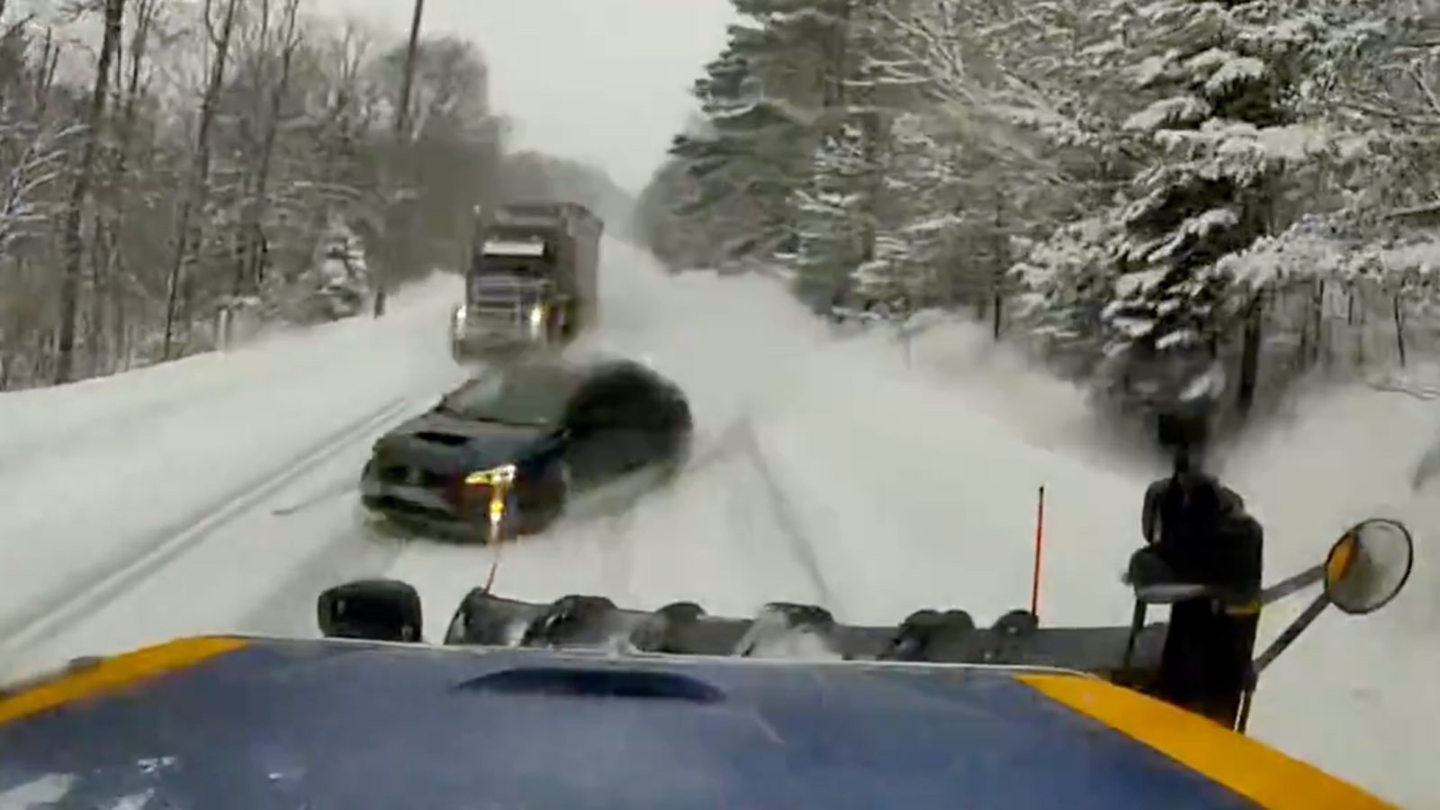 Subaru Driver Hits Plow, Rips Car In Half Trying To Pass Semi