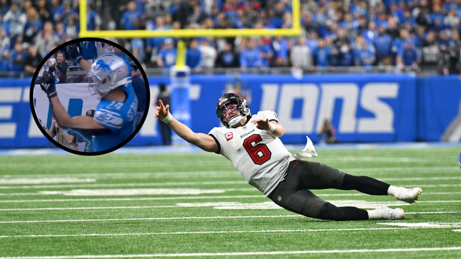 Amon-Ra St. Brown Roasted Baker Mayfield With TD Celebration