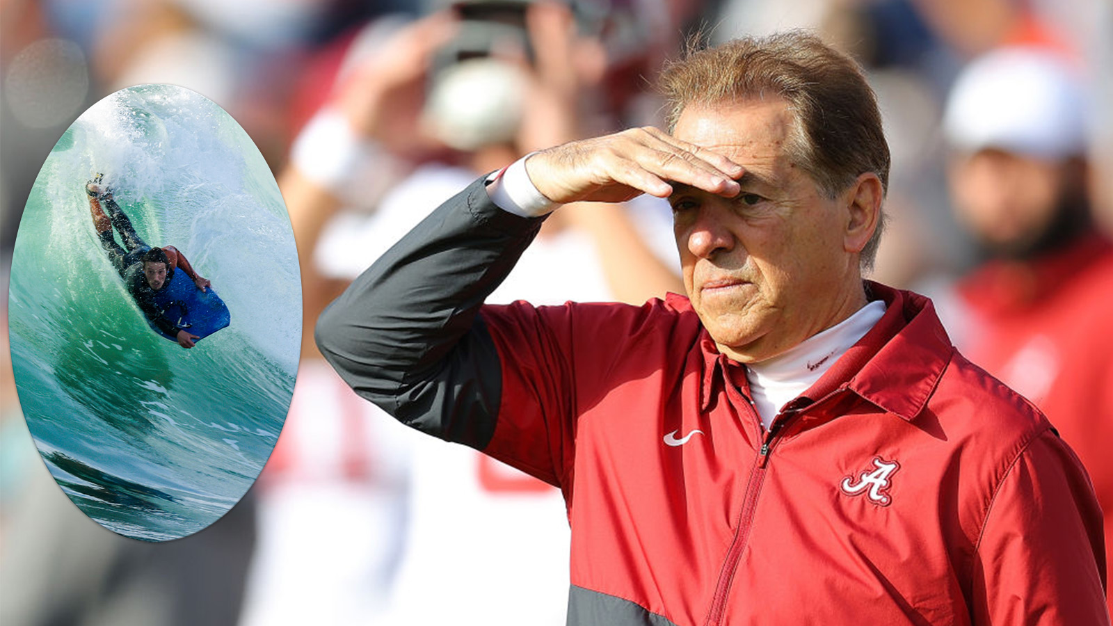 Nick Saban Obliterated By Big Wave During Boogie Board Vacation