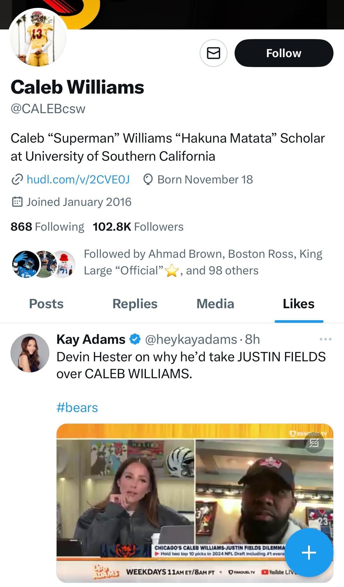 Caleb Williams Sparks Speculation With Activity On Social Media