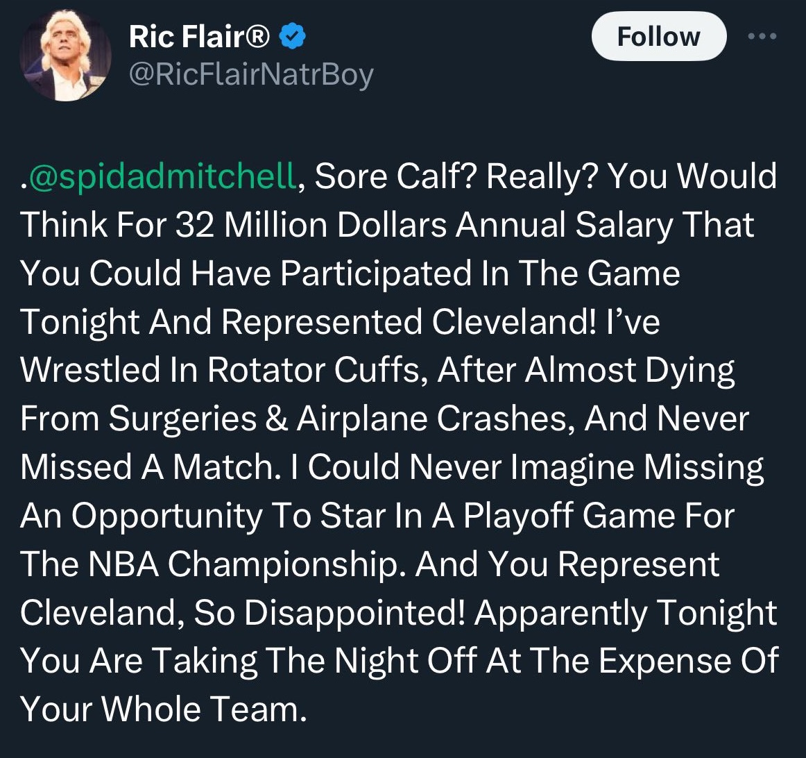 Ric Flair Rips Donovan Mitchell For Missing Game 5 With An Injury