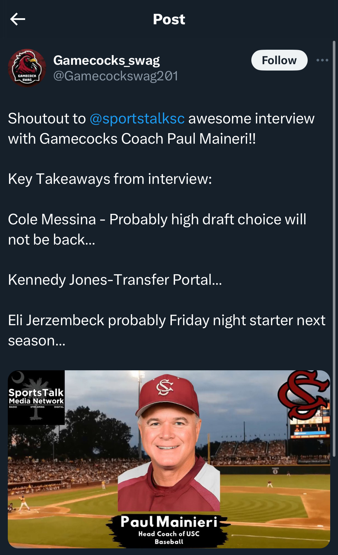 South Carolina Baseball Player Shuts Down Transfer Portal Lies
