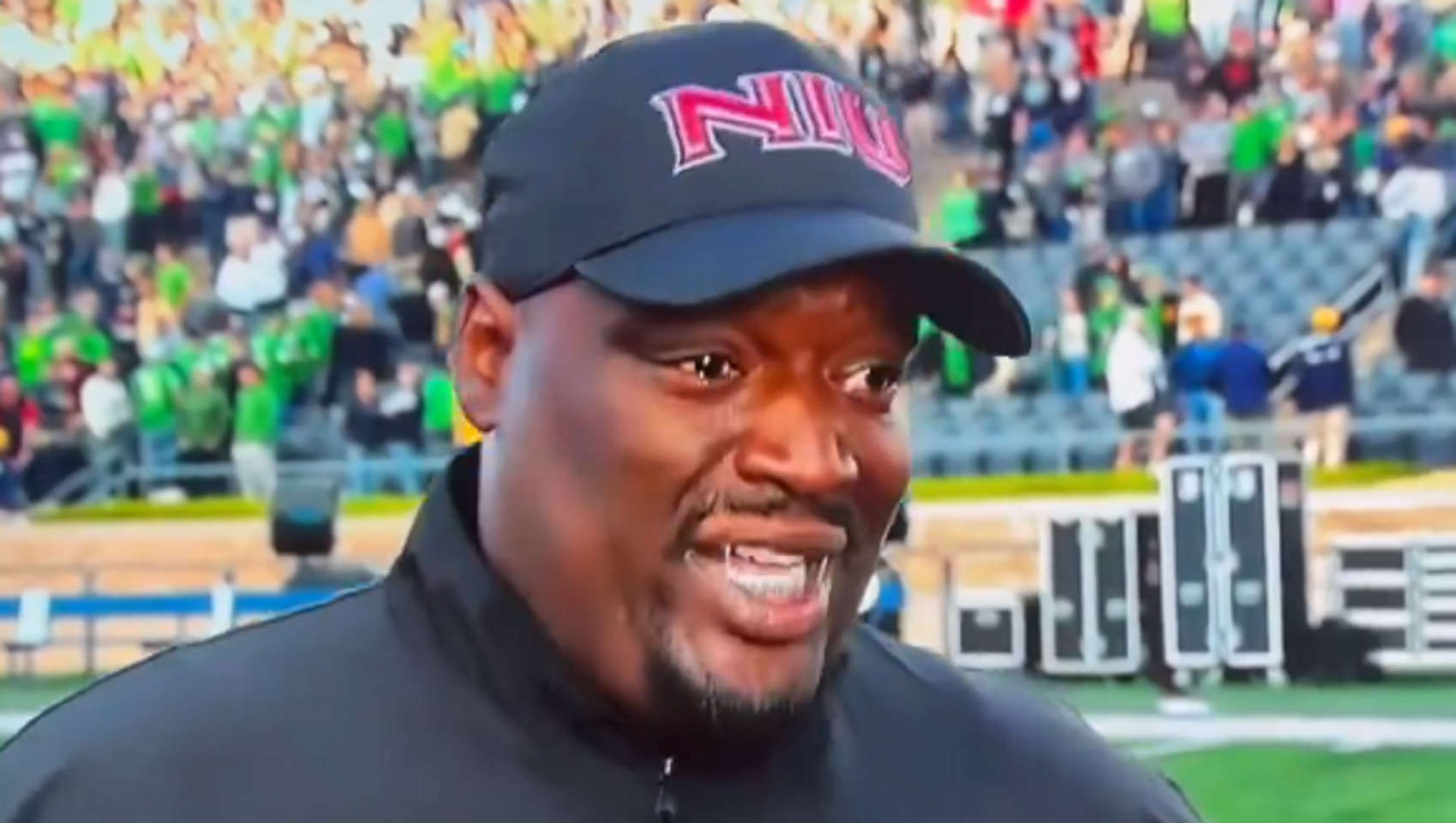 NIU Coach Thomas Hammock Cries After Beating Notre Dame In Huge Upset ...