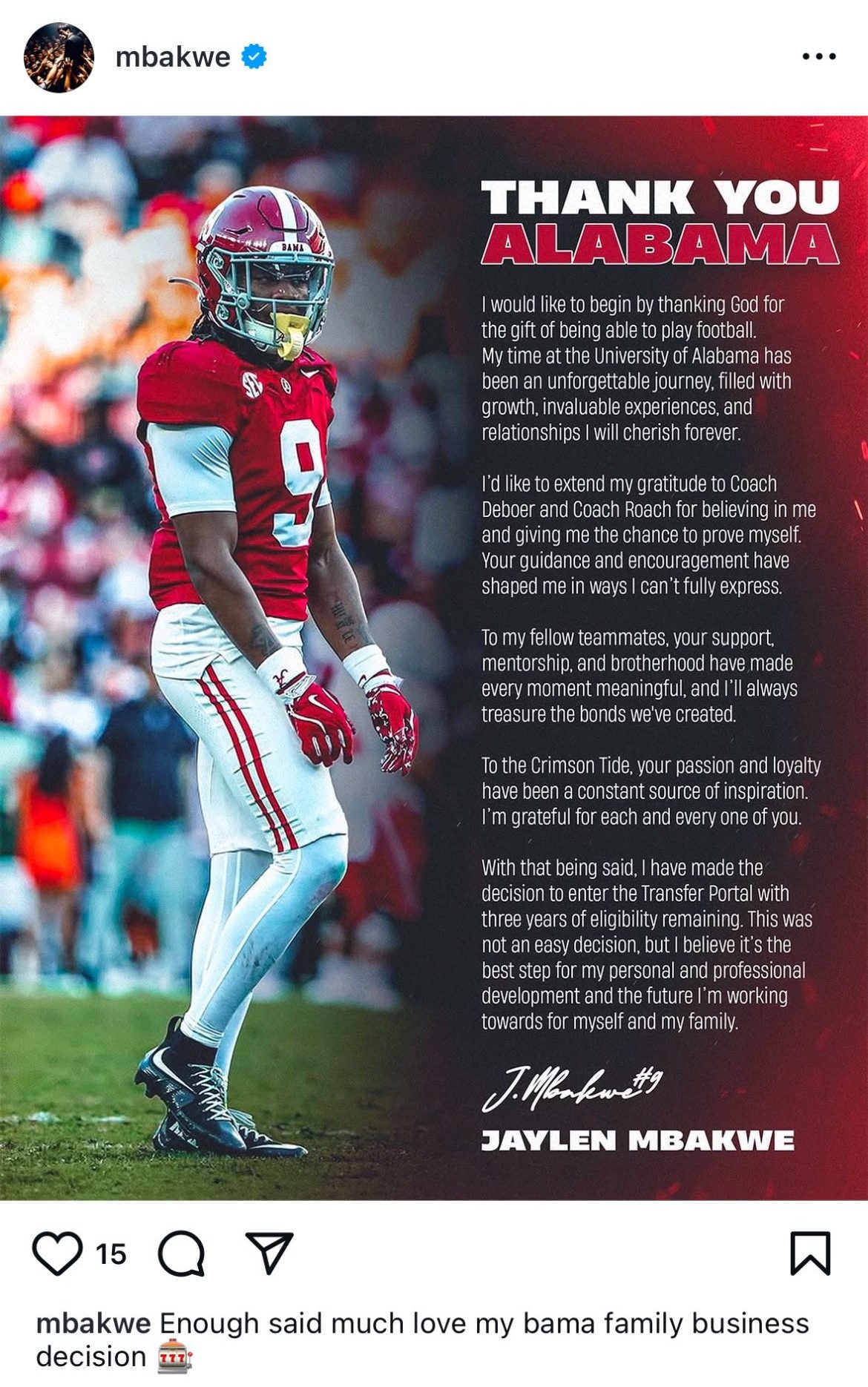 Ryan Williams' Cryptic Post Clearer After Jaylen Mbakwe Decision