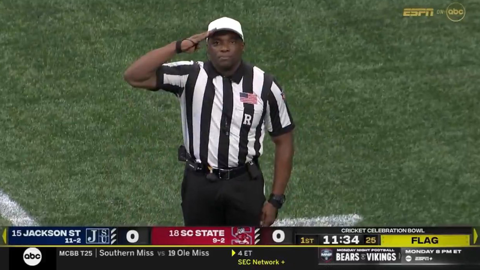 CFB Referee Stops Game To Salute Veterans With Unlucky Timing