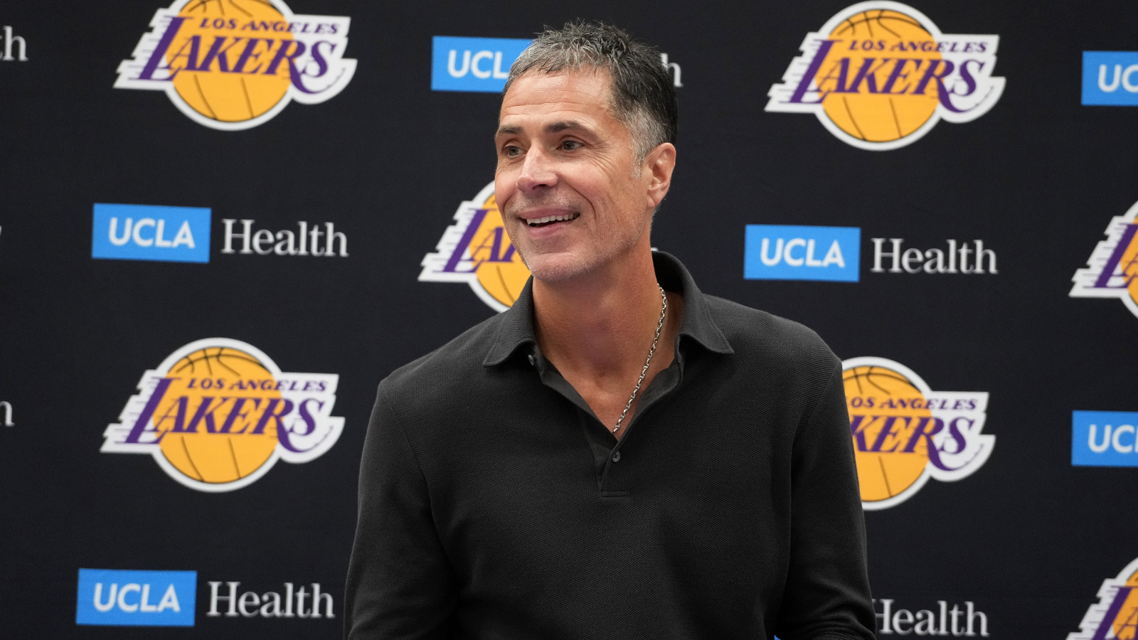Rob Pelinka's Leather Jacket Steals Show At Luka Doncic's Lakers Intro
