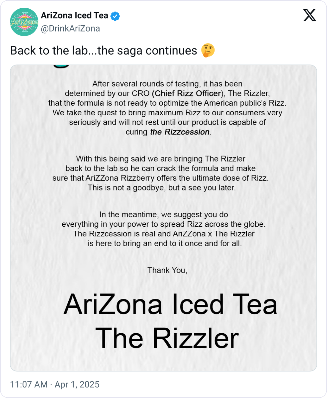 AriZona Iced Tea Trolls The Interent With "The Rizzler" Drink Flavor (April Fools) - BroBible