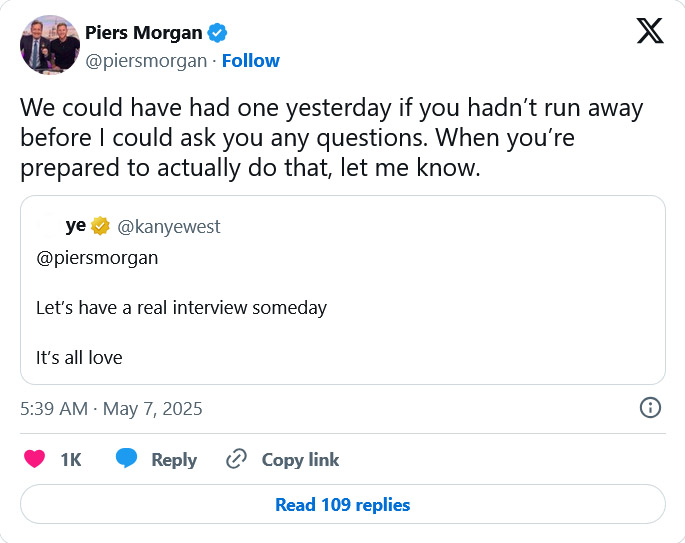 Piers Morgan Shares 'Inside Take' On Kanye West Interview