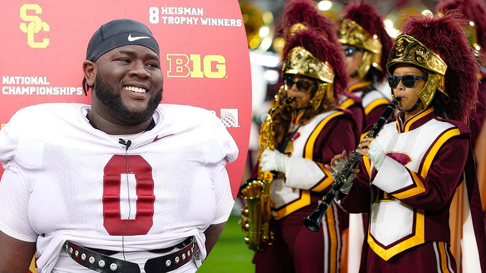 USC's Massive Lineman Dwarfs Tiny Flautist In The Marching Band