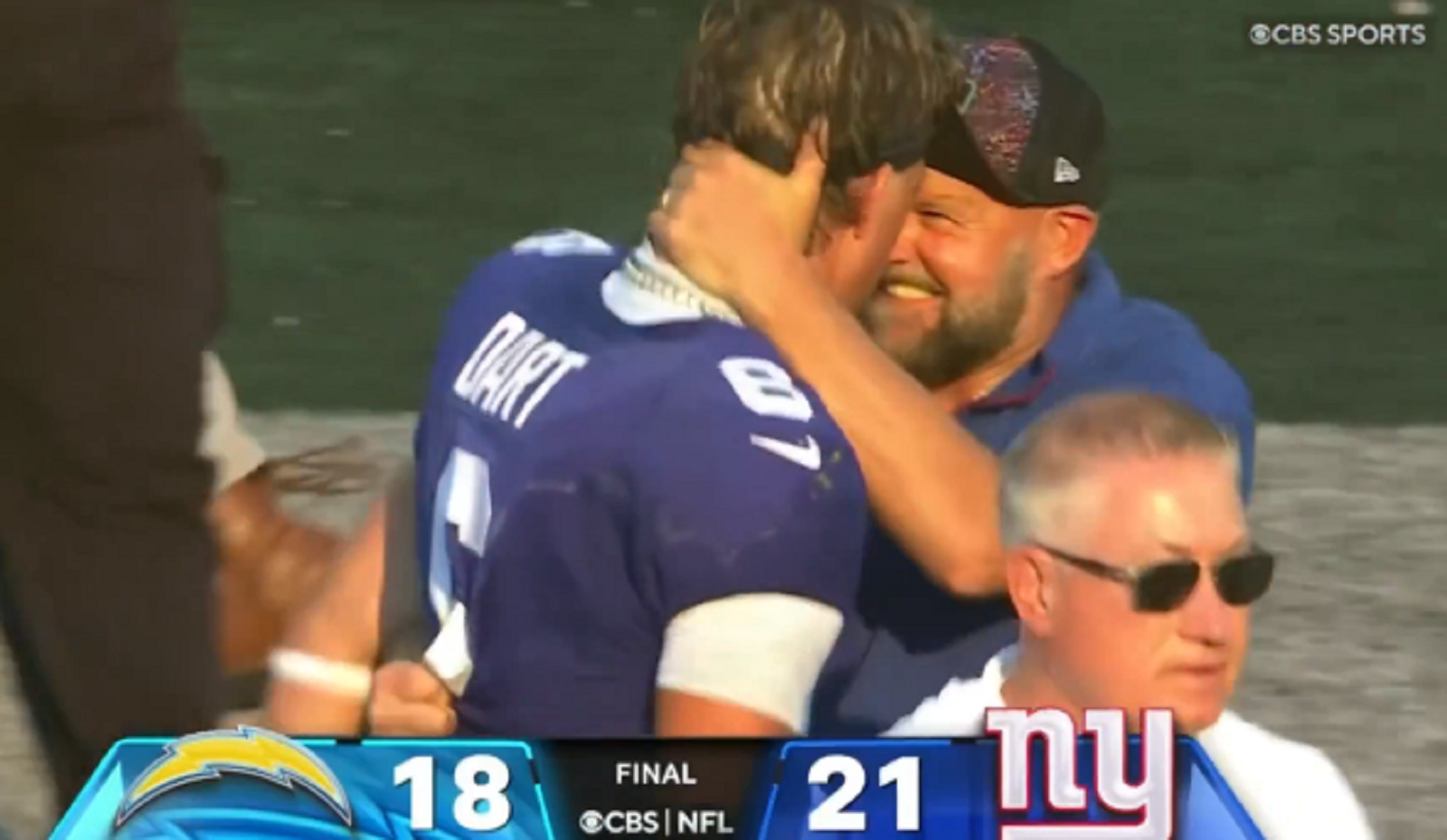 Happy Brian Daboll Hugs Jaxson Dart After Giants First Win Of Season