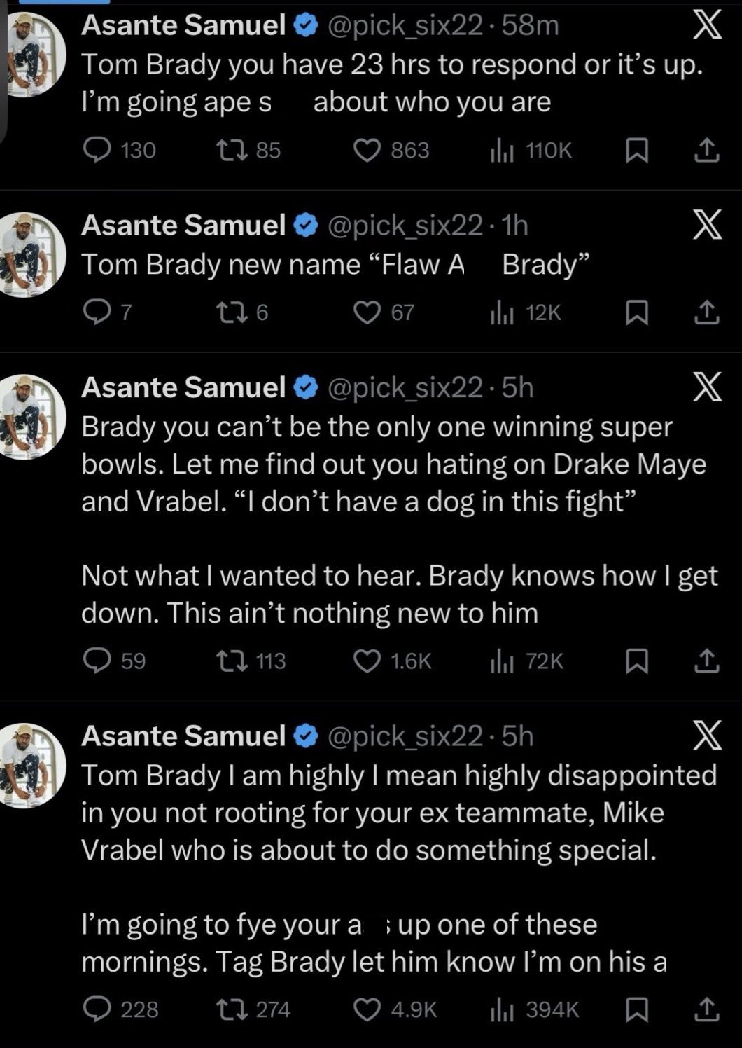 What Did Asante Samuel Tweet About Tom Brady?