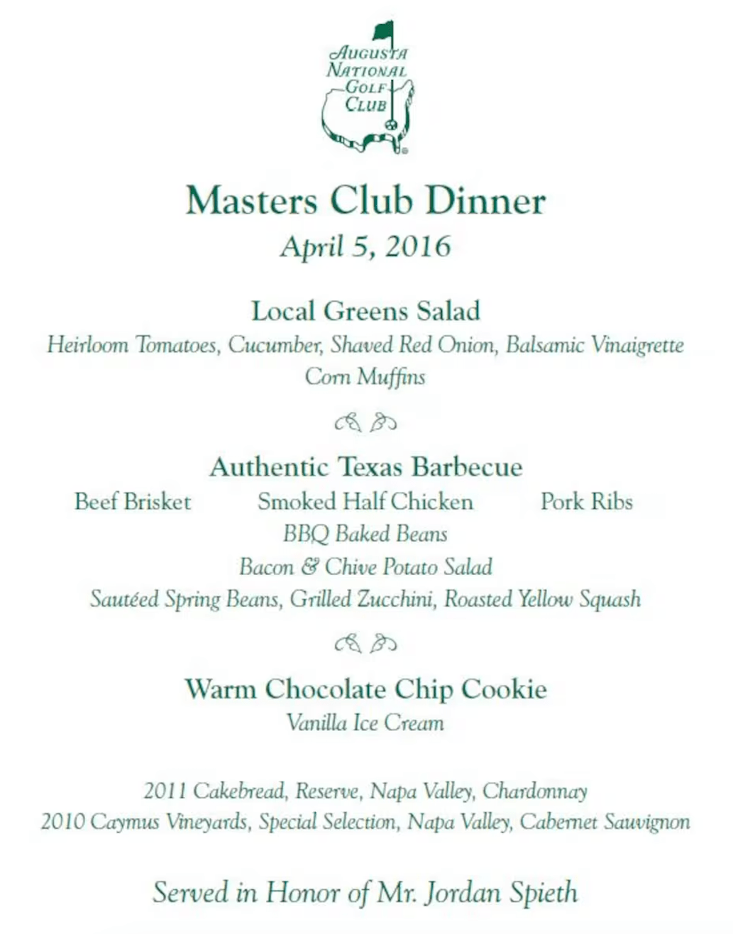 Ranking The Best Masters Champions Dinner Menus Since 2015