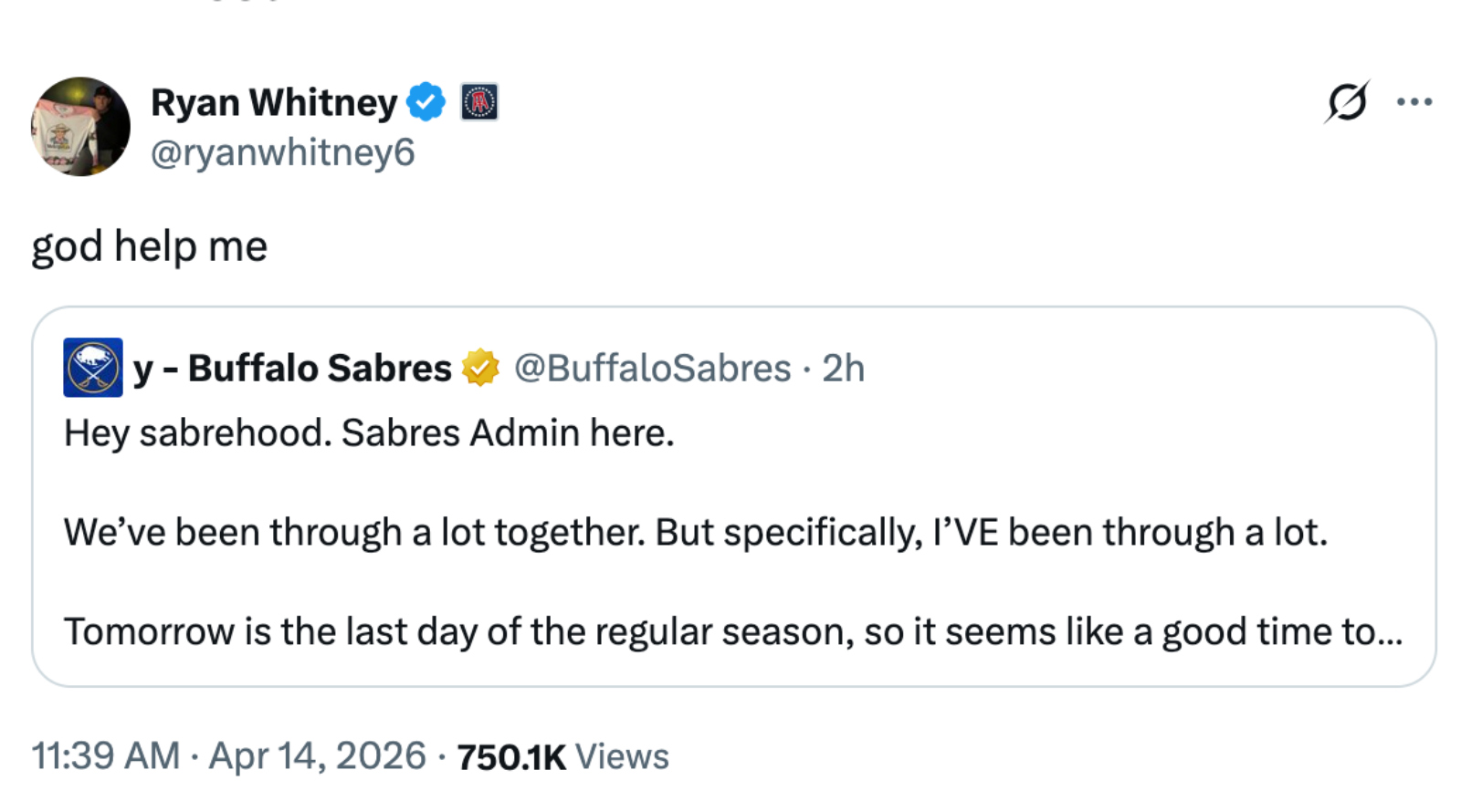 Buffalo Sabres Roasted Whitney Over '0.000%' Prediction